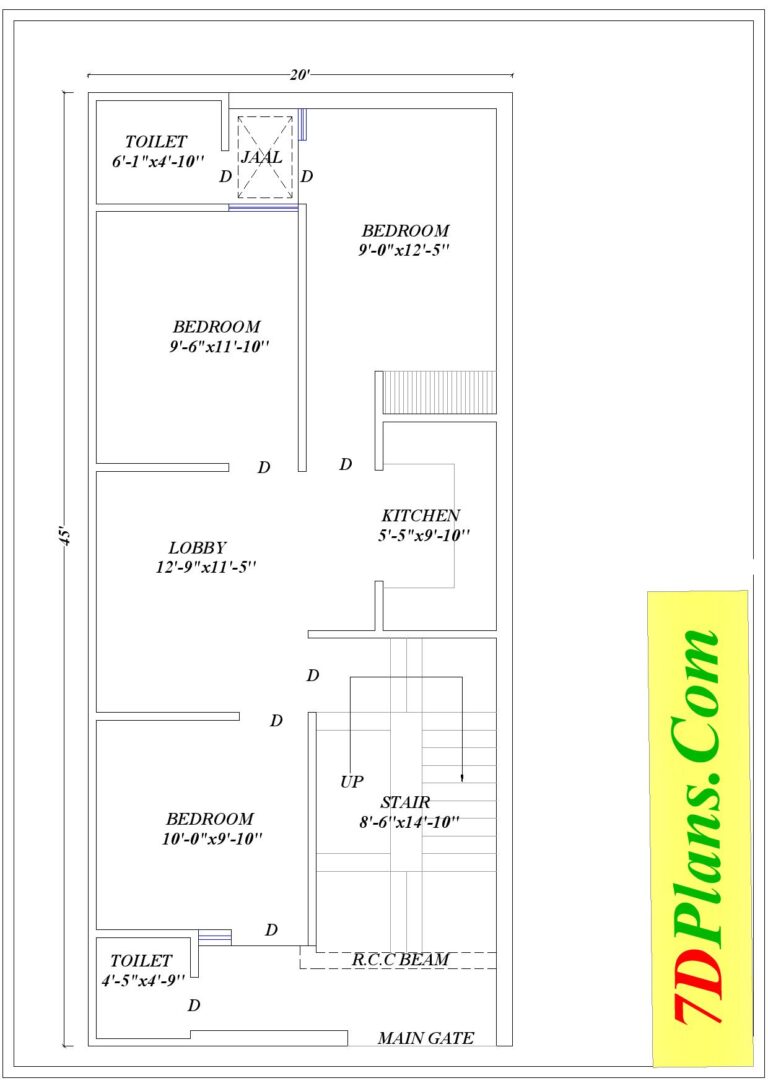 HOUSE PLAN OF PLOT SIZE 20'X45' 20 FEET BY 45 FEET = 100 SQUARE YARDS ...