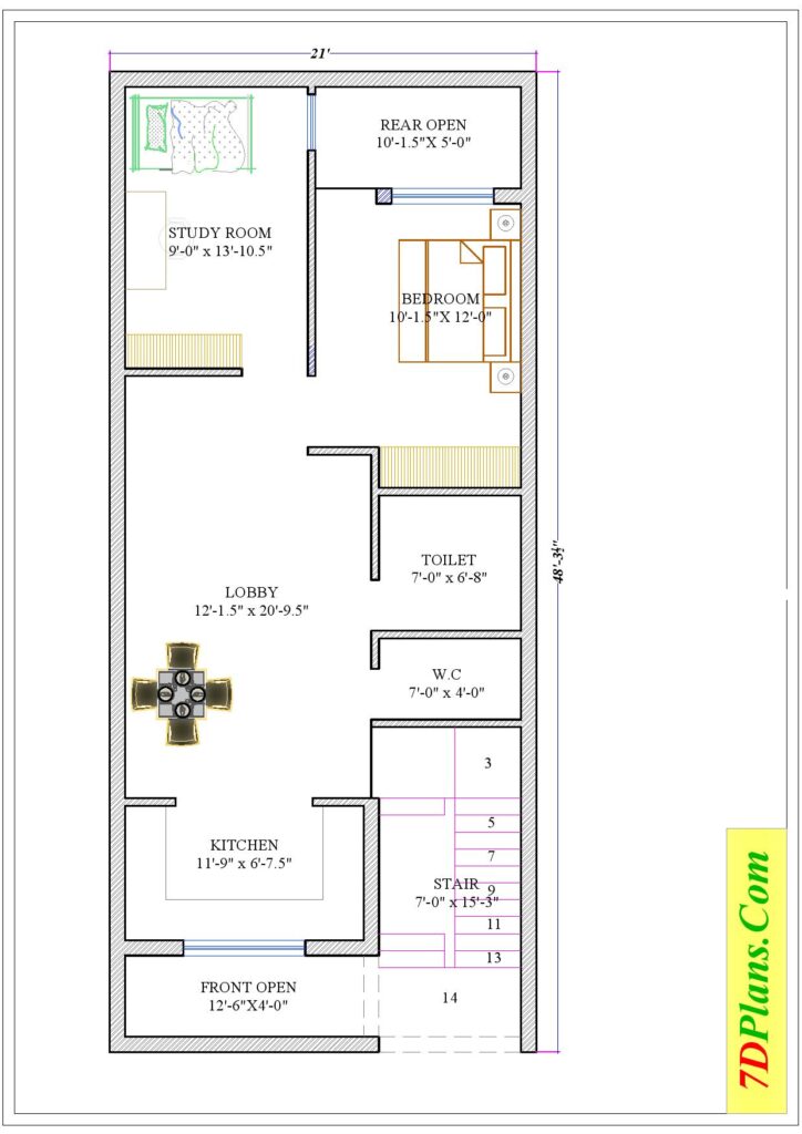 HOUSE PLAN OF 21'X48' 21 FEET BY 48 FEET 112 SQUARE YARDS SOUTH WEST ...