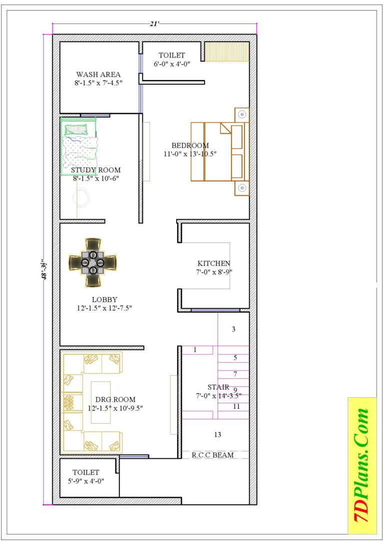 HOUSE PLAN OF 21'X48' 21 FEET BY 48 FEET 112 SQUARE YARDS SOUTH WEST ...